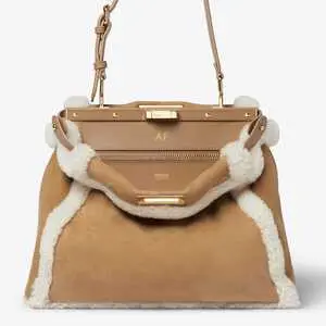 Fendi My Peekaboo® Medium Camel-colored Shearling Bag